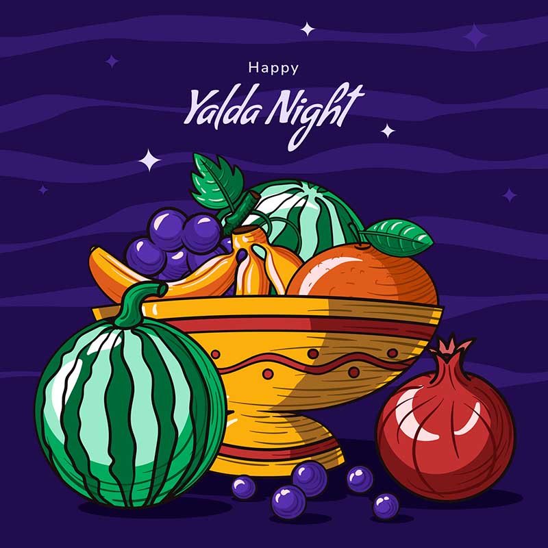 تصویر گرافیکی و لایه باز میوه های شب یلدا داخل سبد - GFXtreme